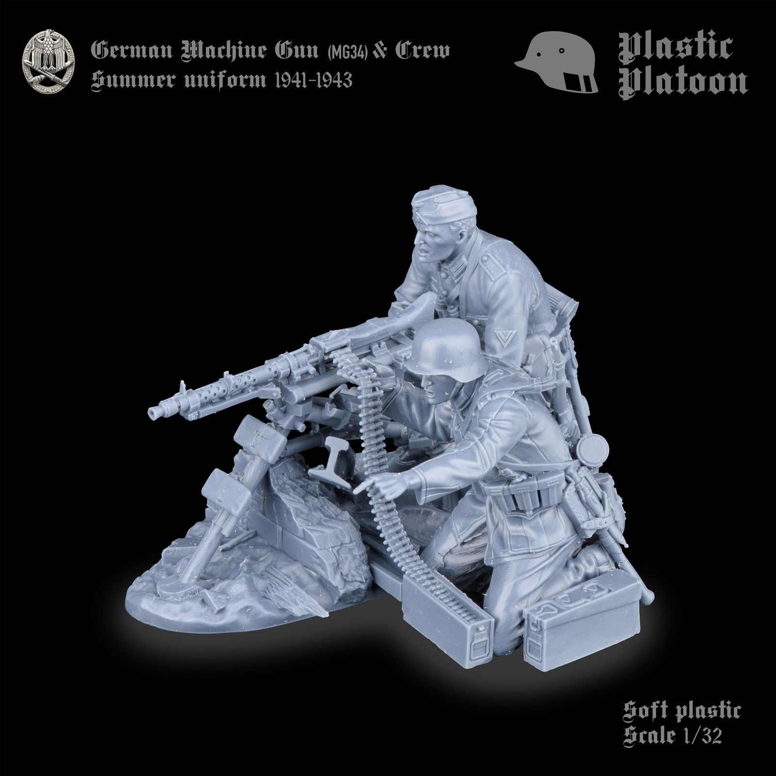 GERMAN MACHINE GUN (MG34)AND CREW SUMMER UNIFORM - Saimex Toys
